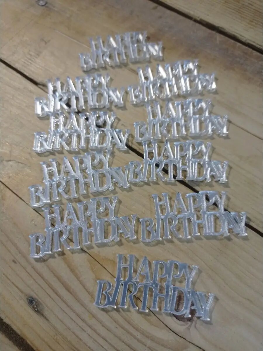 Зеркальная надпись Хэппи бездей мини декор из акрила 10шт