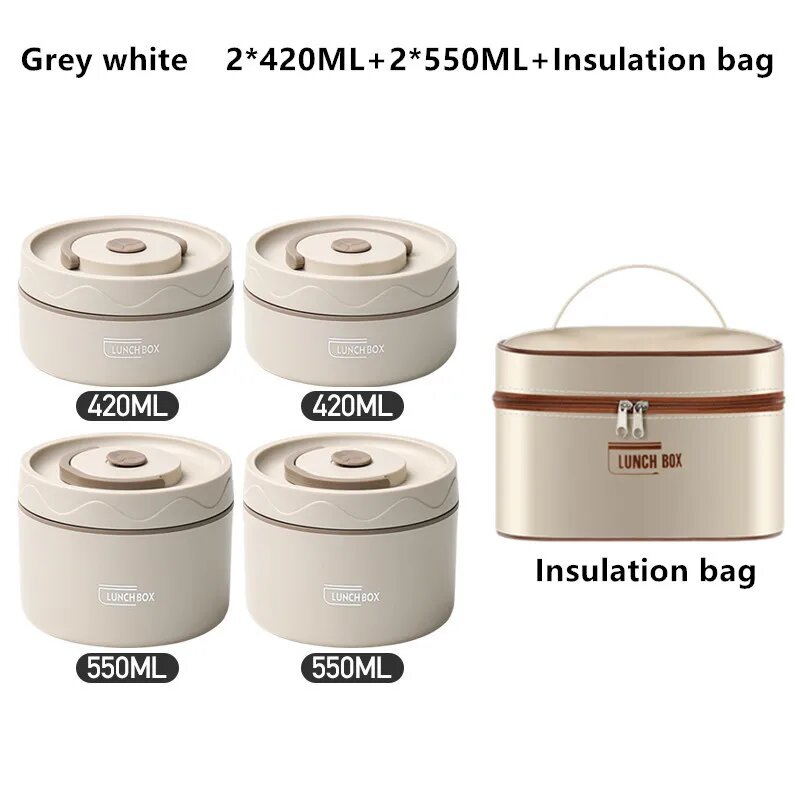 TEAEGG Изолированный ланч-бокс из нержавеющей стали Бежевый, Grey white 4