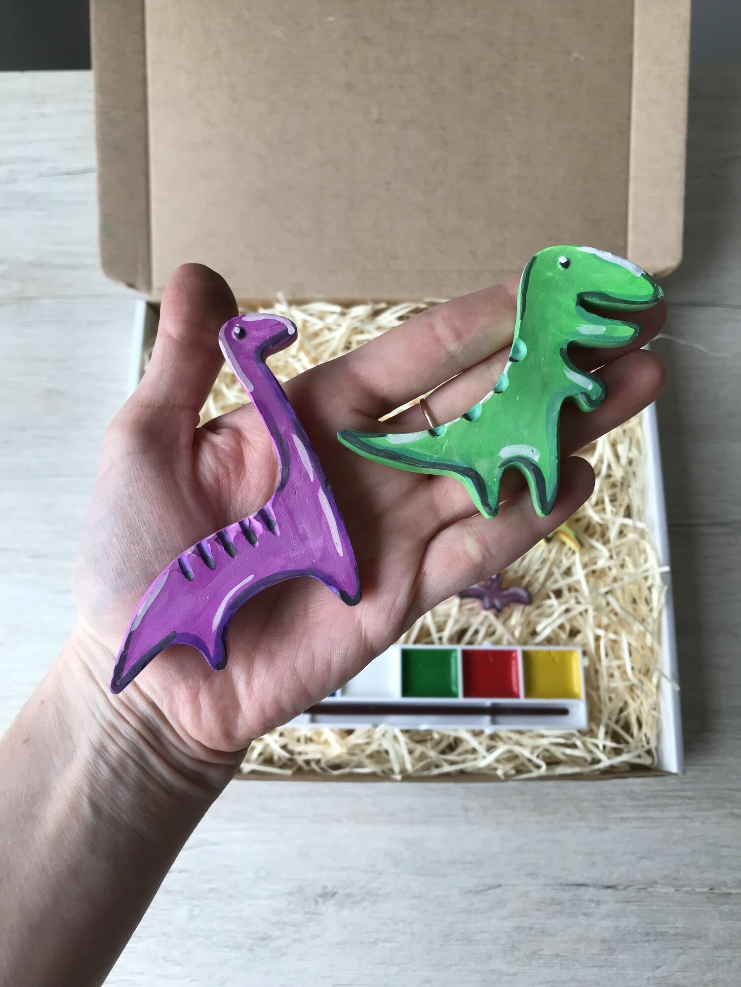 Раскраска объемная динозавры / Набор для росписи 7 фигурок, кисточка, краски / Многоразовый комплект для творчества и развития Сделай Сам