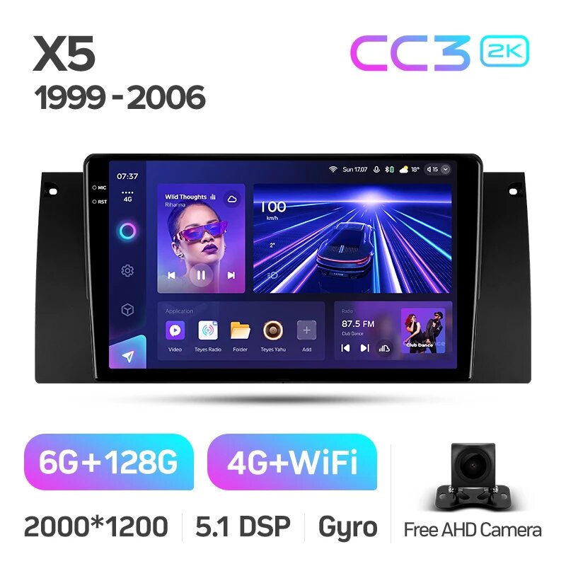 TEYES Тиайс CC3 2K Штатная магнитола For БМВ Х5 For BMW X5 E39 E53 1999 - 2006 до 8-ЯДЕР, до 6 + 128ГБ 27EQ + DSP автомагнитола 2 DIN DVD GPS android 10 мультимедиа автомобиля головное устройство X5 CC3 2K 128G