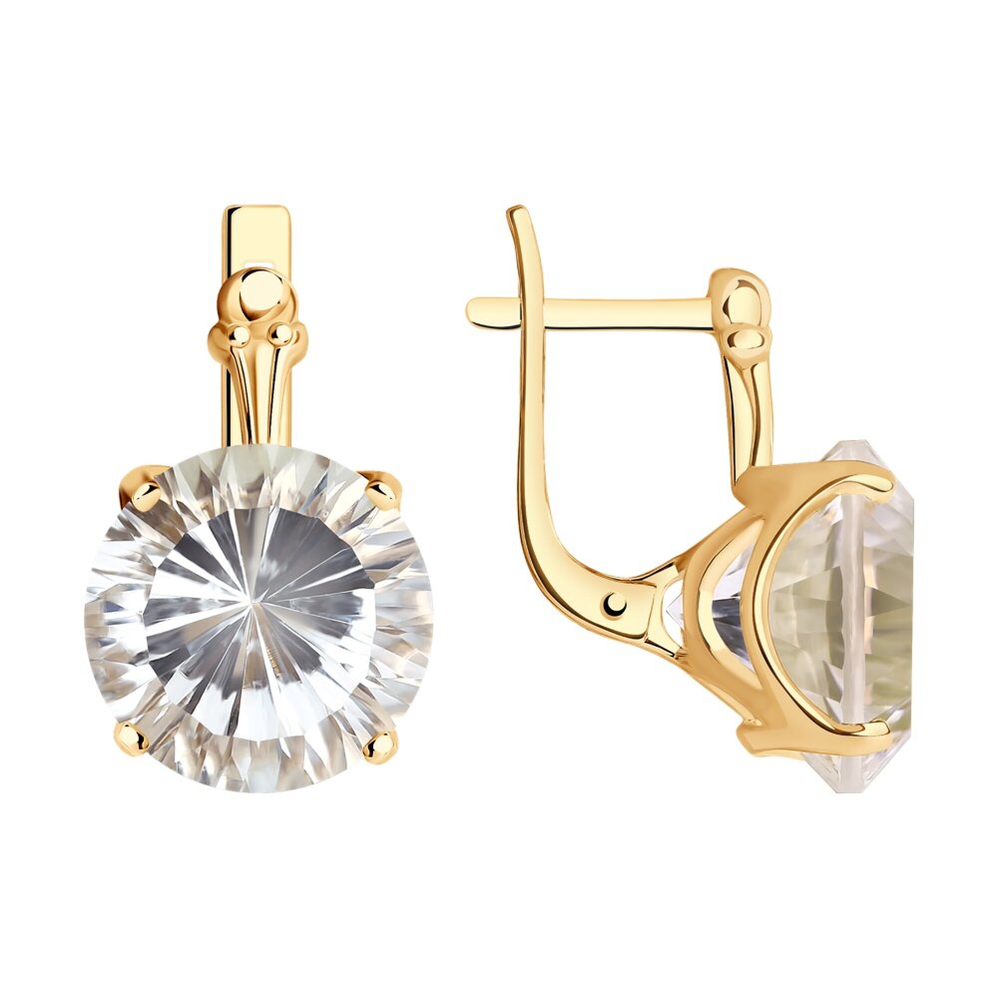 Серьги, красное золото, 585 проба, горный хрусталь