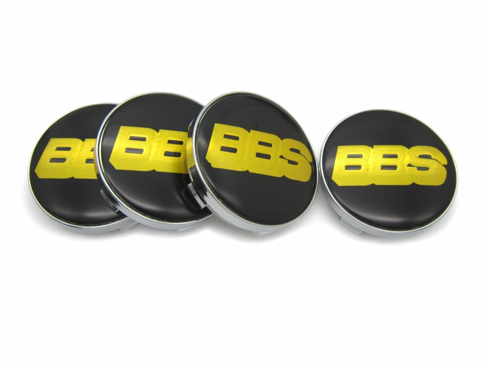 Колпачки, заглушки на литые диски BBS black/gold 60/56 мм, комплект 4 шт.