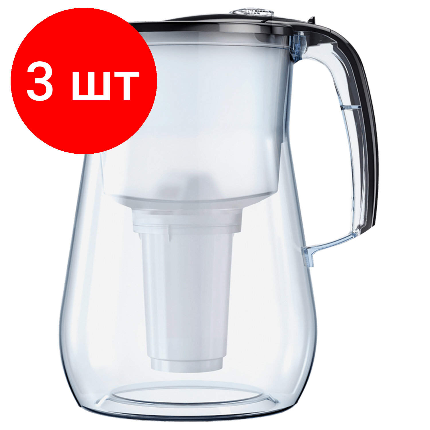 Комплект 3 шт, Кувшин-фильтр для очистки воды АКВАФОР Прованс А5, 4.2 л, со сменной кассетой, черный, 519169