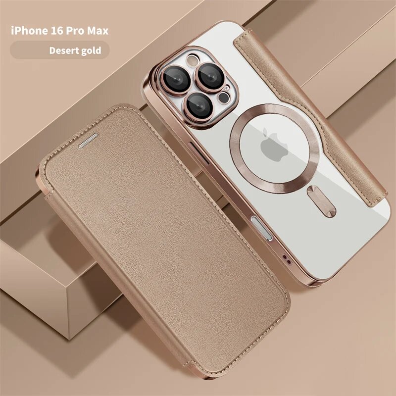 Кожаный чехол-флип iPhone 14 Pro Desert Gold