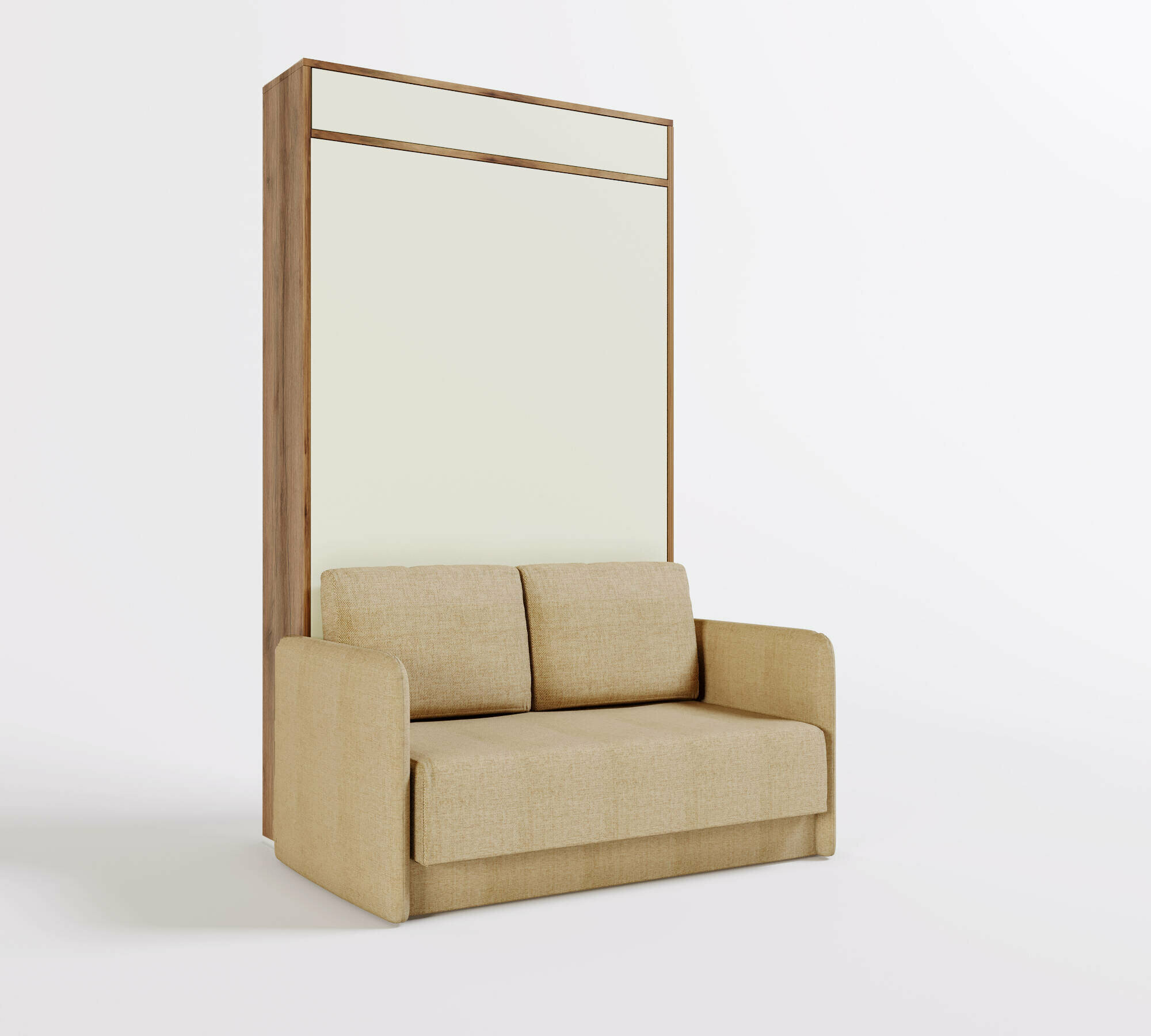 Шкаф кровать-трансформер с диваном Летто Пуф 1200 с антресолью, узкими подлокотниками и нижней планкой Лайт Янтарь