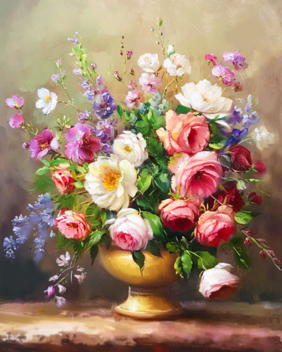 Картина по номерам цветы в вазе 40х50