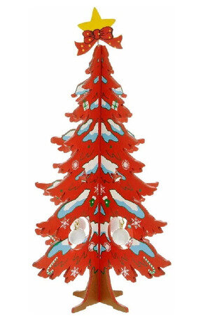 Набор для творчества (ФениксПрезент) Новогодняя ель "Елочка снежная красная" (17см) [деревянная елочка декор] (35261)