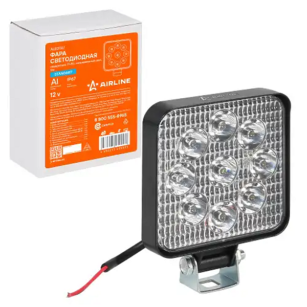 Airline ALED027 (ALED027) фара светодиодная квадратная, 9 led направленный свет, 9w (83х83х22) 12v. standart