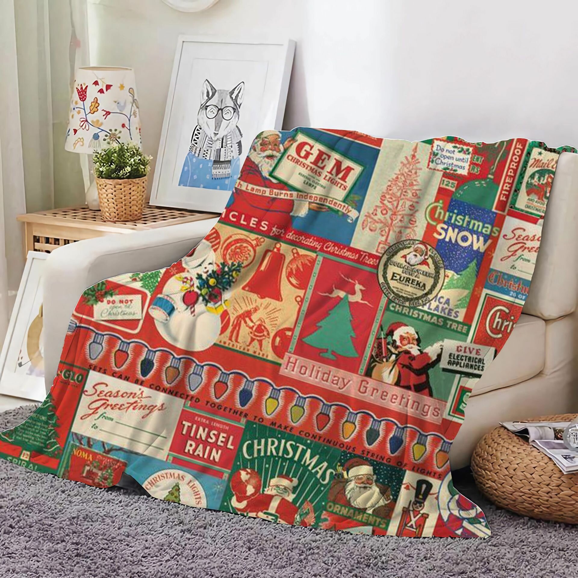 Одеяло "Рождественская елка", 130x150 см, красное, с принтом Санта-Клауса