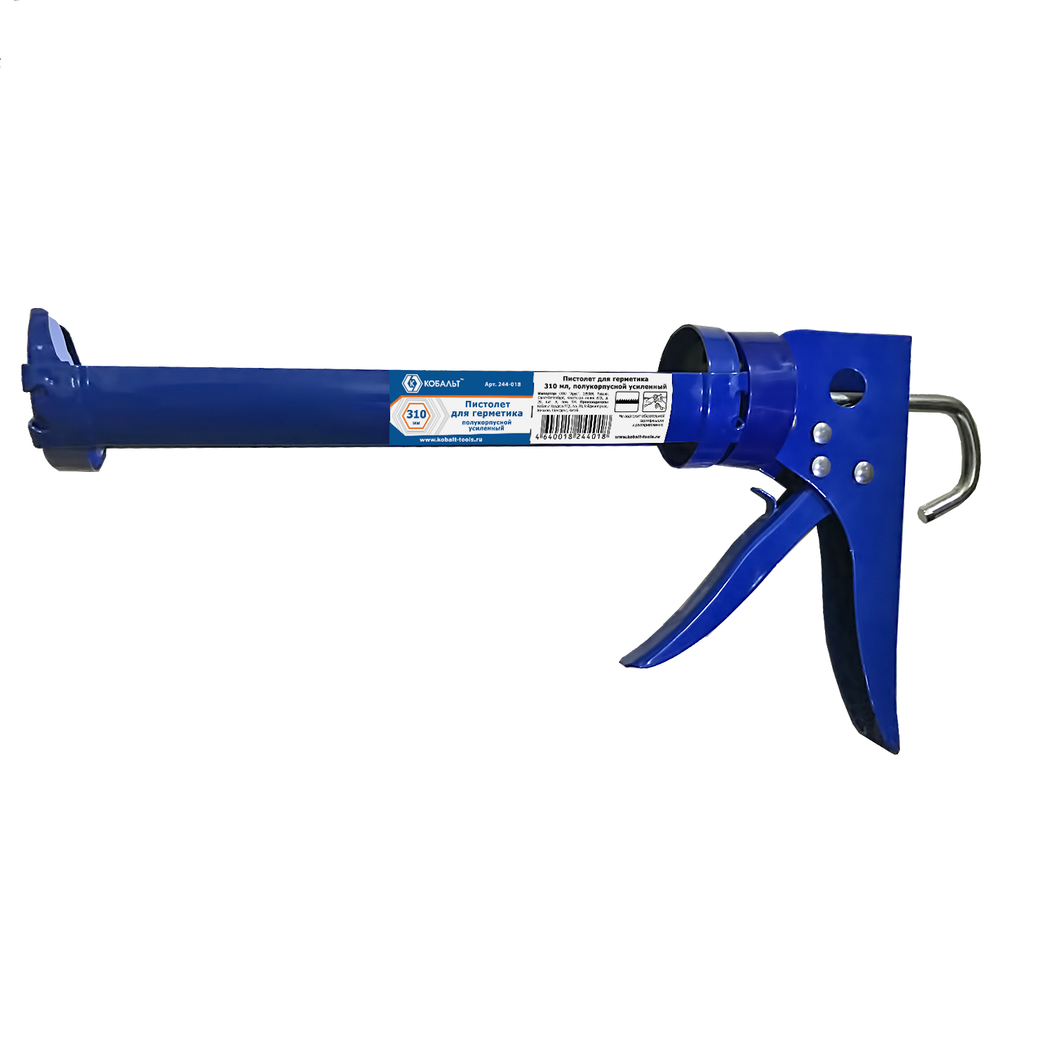 Пистолет для герметика кобальт 310 мл, полукорпусной усиленный , резак, ремешок для перенос (244-018)