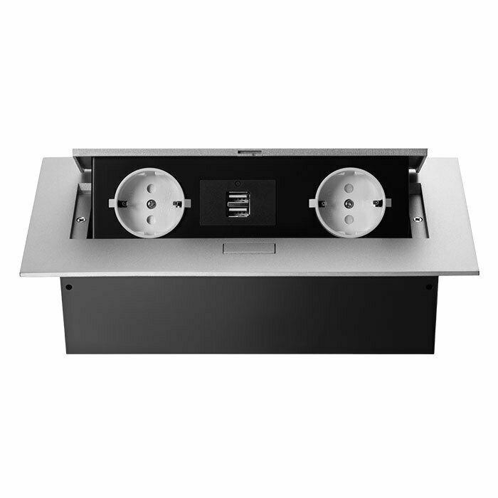 Выдвижная розетка Мебакс полуавтоматическая на 2 розетки и 2 USB, 212 х 60 мм