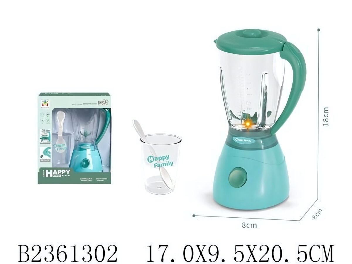Блендер детский "Happy Family", свет/звук, 18см, пластик, светло-голубой