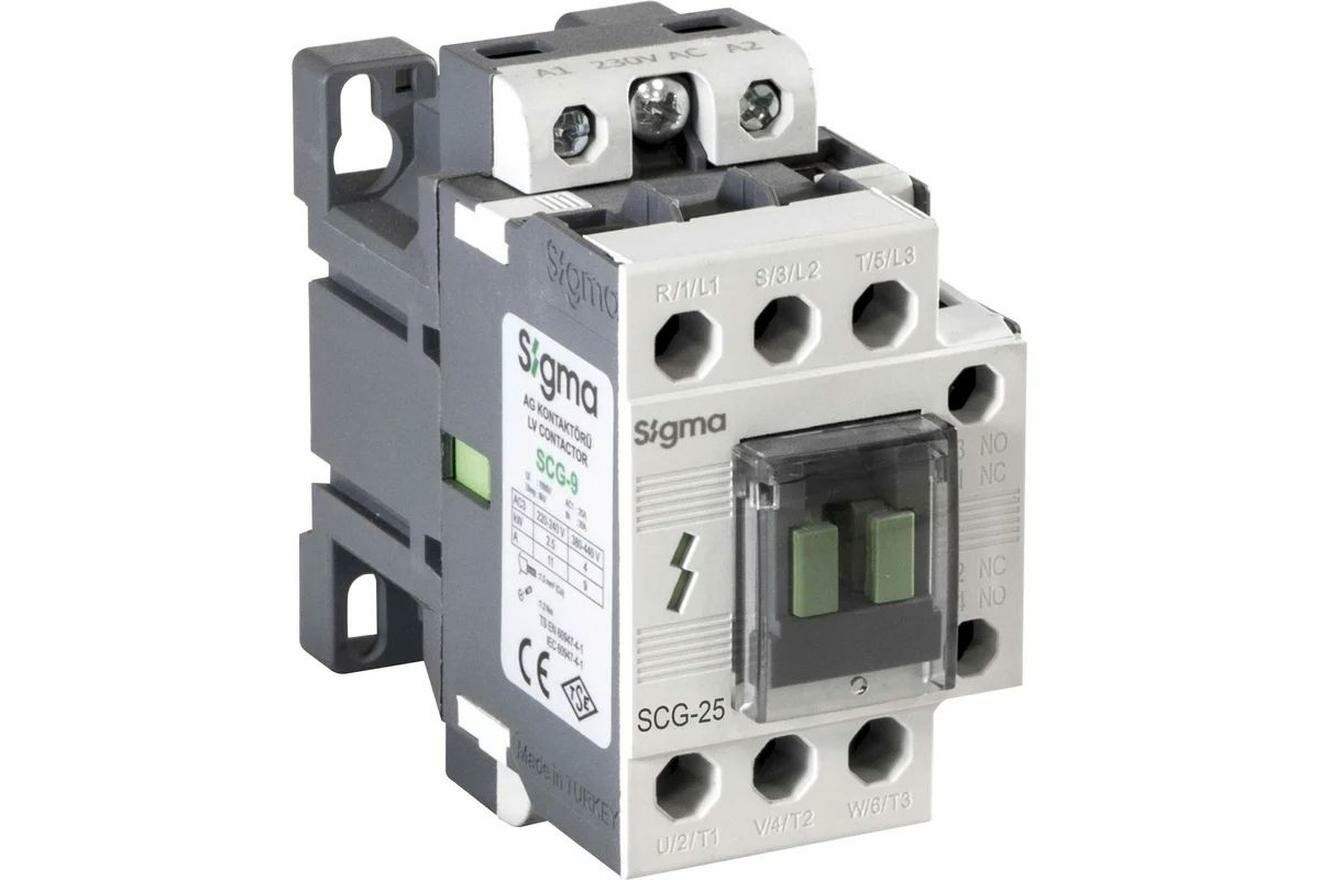 3-полюсный силовой контактор Sigma Elektrik 1NO+1NC с двойной катушкой 11кВ SCG025230