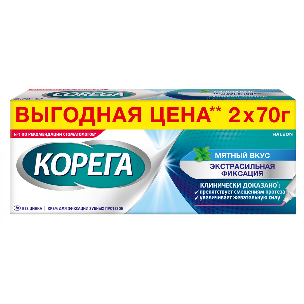 Корега крем для фиксации зубных протезов мятный вкус 70 гр 2 шт.