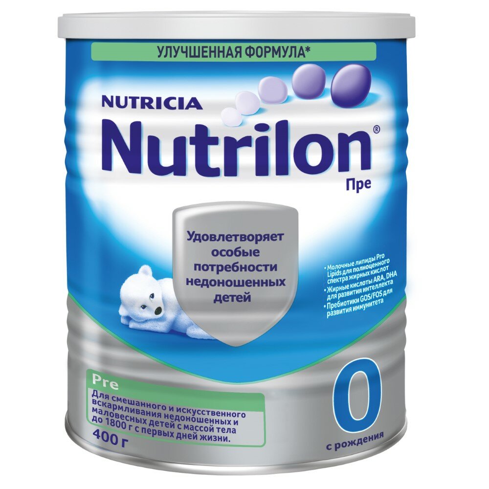 Nutrilon pre 0 сухая смесь с молочными липидами pro lipids для недоношенных и маловесных детей 400 гр