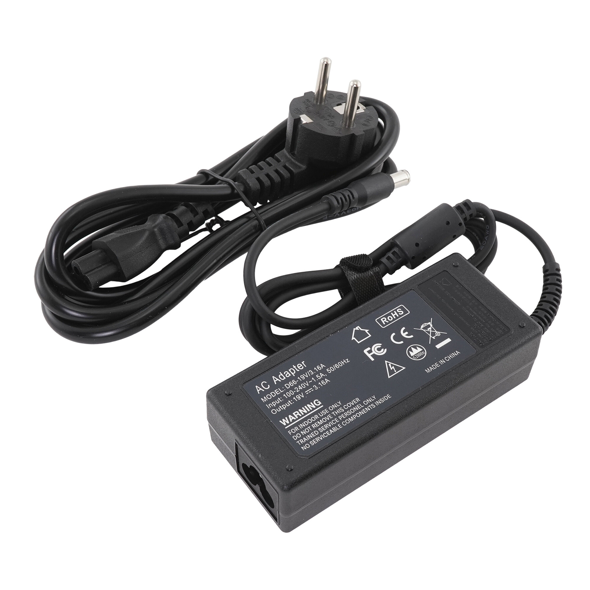 Блок питания (сетевой адаптер) для монитора и телевизора Samsung 19V 3.16A 60W 6.5x4.4 мм с иглой черный, с сетевым кабелем