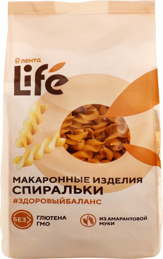 Изделия макаронные лента LIFE Спиральки из кукуруз. муки с доб. амарантовой (Россия) 250г