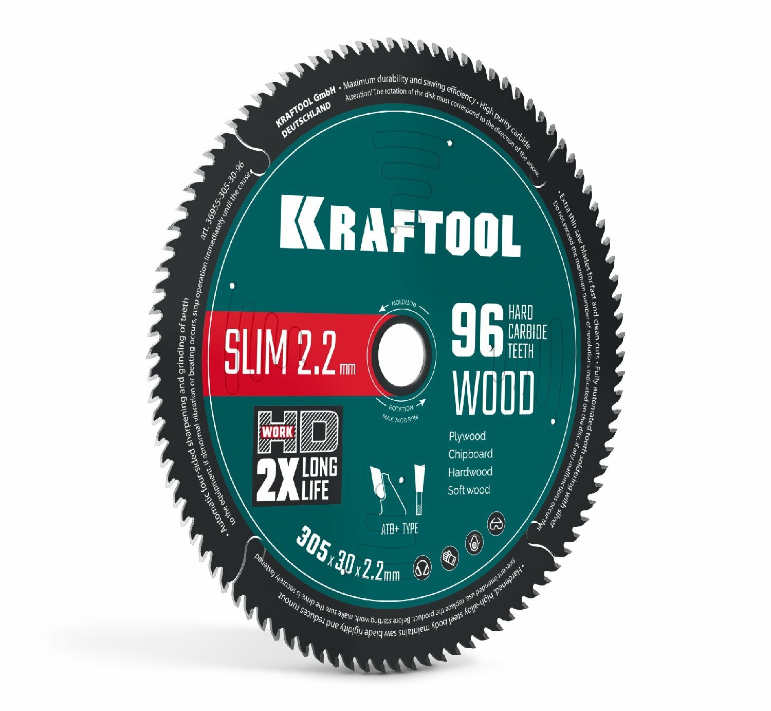Пильный диск по дереву KRAFTOOL Slim wood cut 305 мм 30 мм 96 зубьев 2.2 мм для циркулярных пил