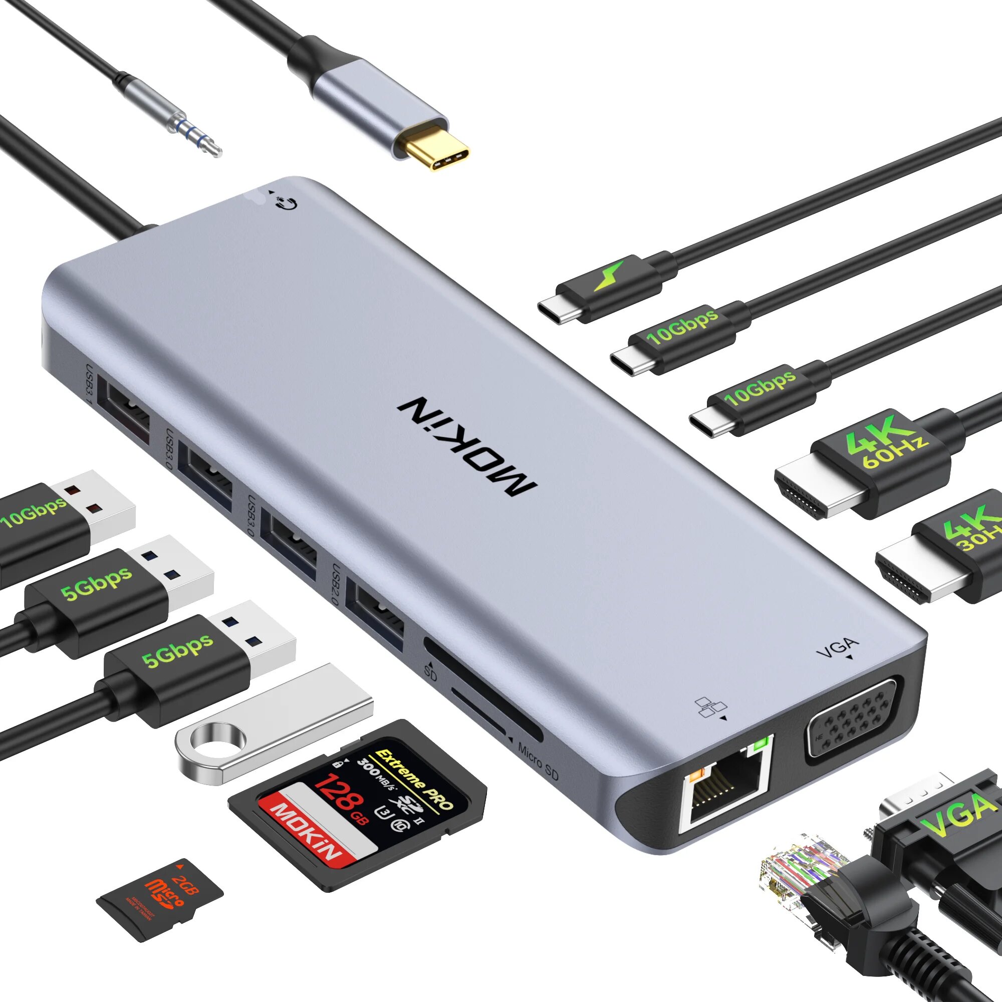 MOKiN HUB USB Type c Адаптер 4K@60Hz HDMI-USB C HUB Gigabit Ethernet DP VGA USB 3.1 SD PD 100 Вт Док-станция Аксессуары для ПК