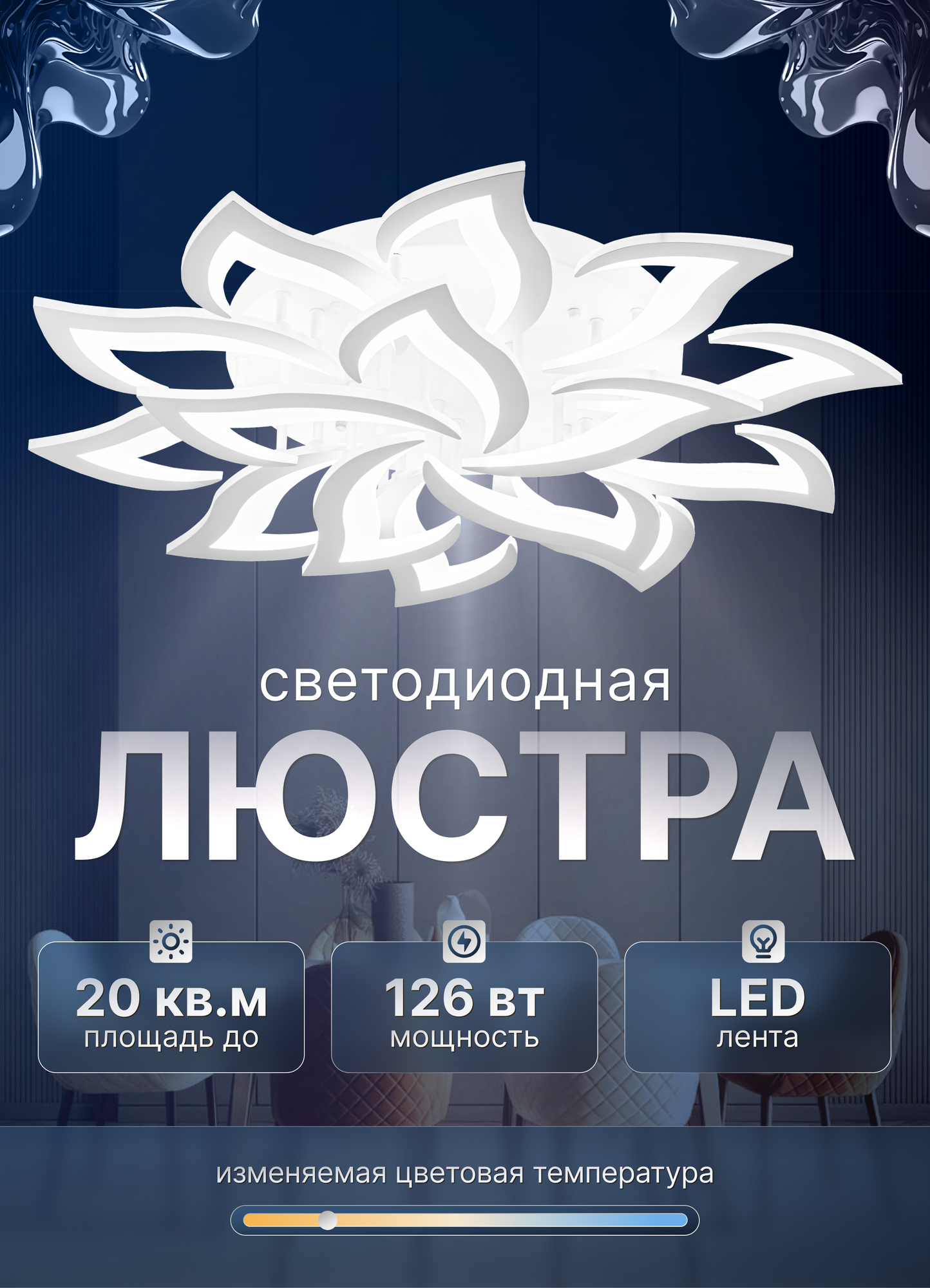 Потолочный cветильник светодиодный, люстра для всех видов помещений