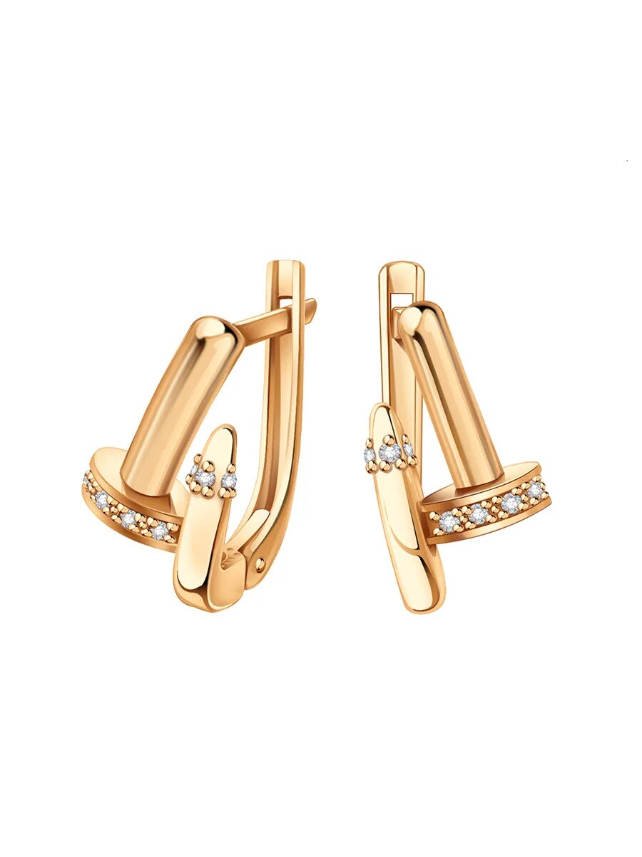Серьги, красное золото, 585 проба, фианит