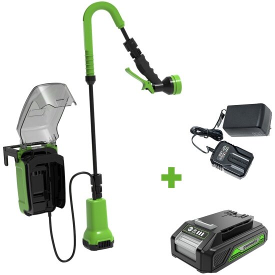 Greenworks Насос для бочки аккумуляторный G24SWP c 1АКБх2Ач и ЗУ 24В 3401007UA