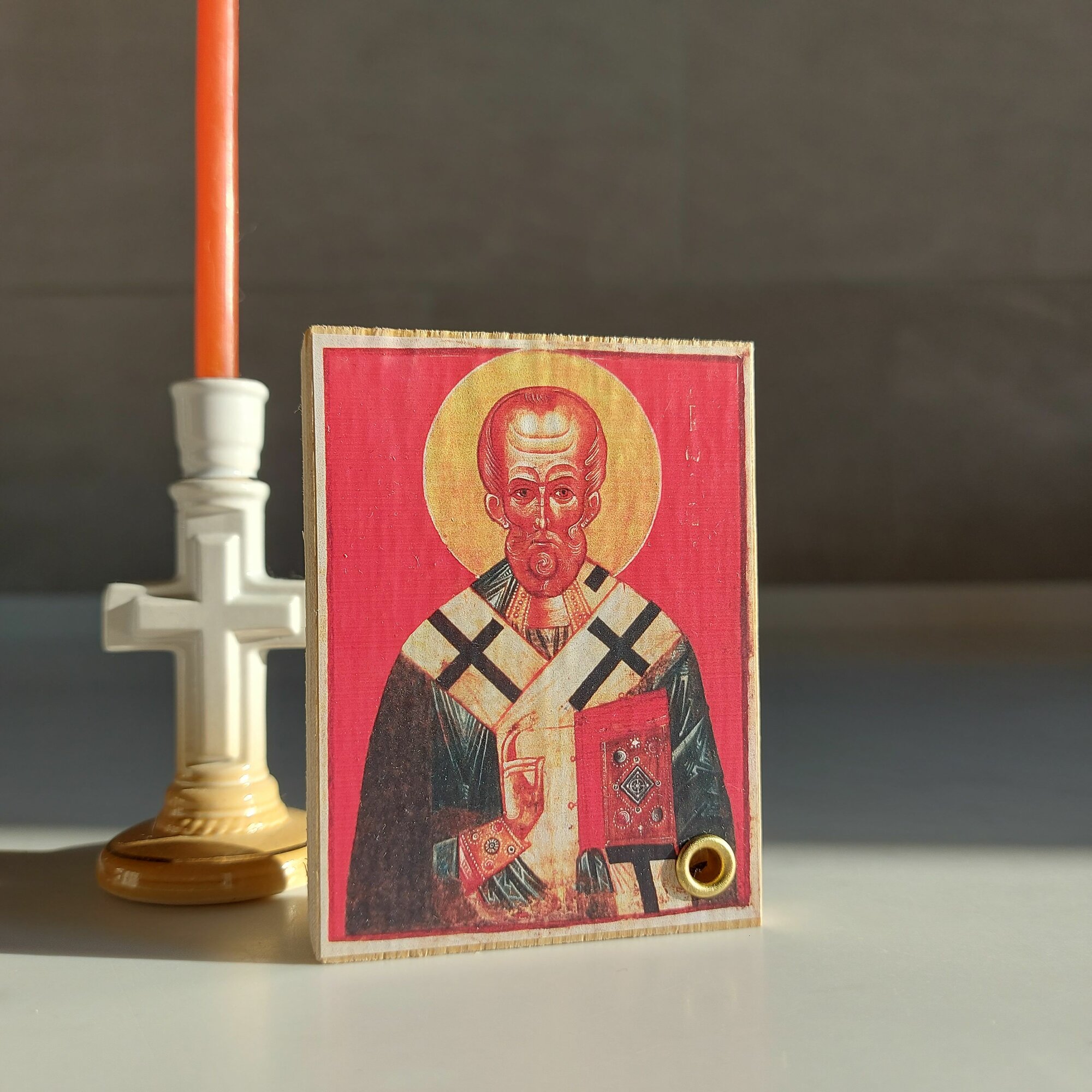 Карманная икона "Николай Чудотворец" (освящена) 6х8 см. Репродукция Эрмитаж.