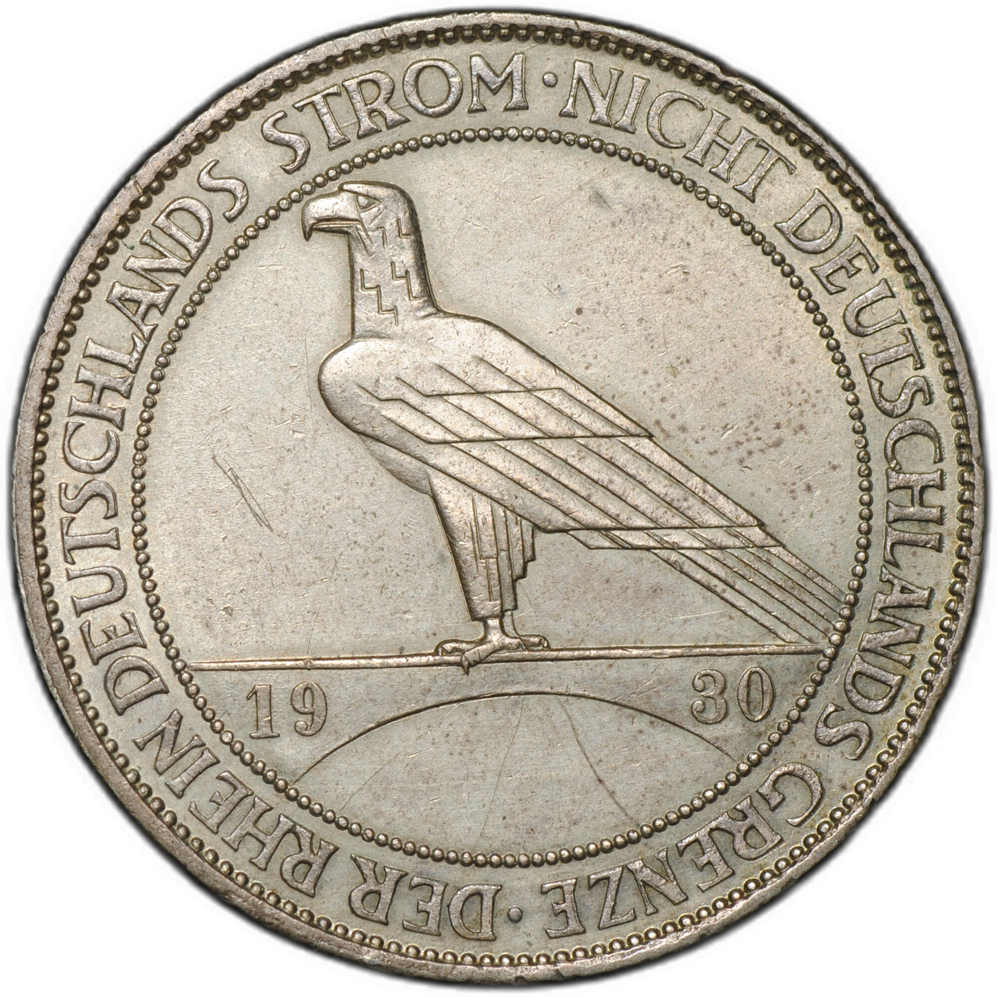 Монета 5 рейхсмарок (марок) 1930 A Освобождение Рейнской области Рейнланд Германия