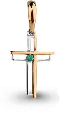 Крестик ZLATERA, белое, красное, комбинированное золото, 585 проба, родирование, изумруд