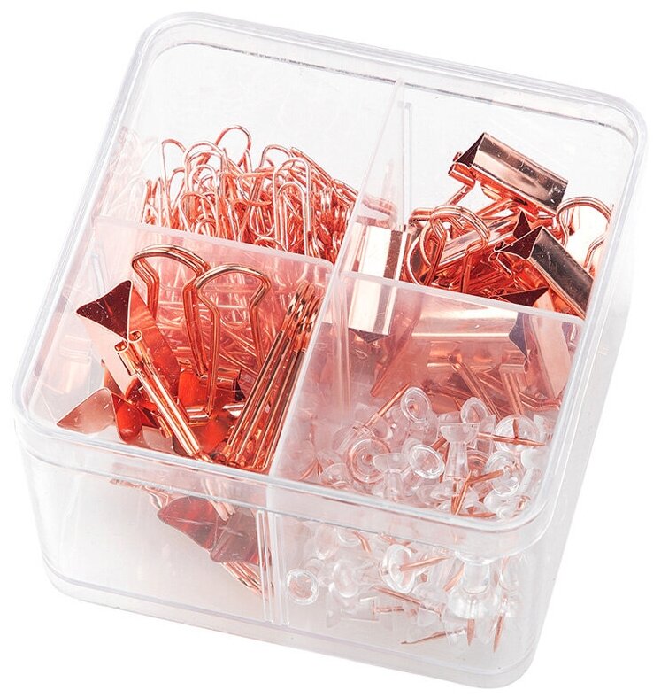 Набор мелкоофисный Deli 78551 гвоздики 50шт скрепки 100шт золотистый металл пластиковая туба