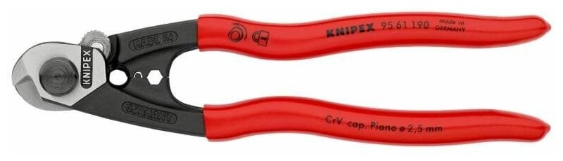 "KNIPEX" Тросорез компактный, рез: кабель 7 мм, проволочный трос 5 мм, проволока средней твёрдости.