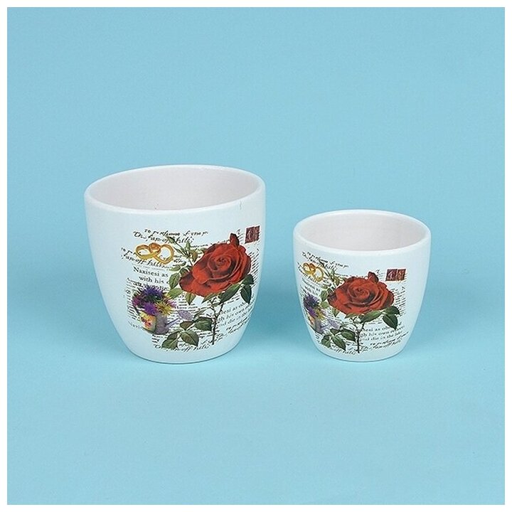 Набор керамических кашпо "Красная роза" (2 шт. в упаковке) для дома и сада