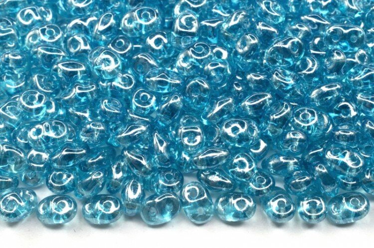 Бусины SuperDuo 2,5х5мм, отверстие 0,8мм, цвет 60020/14400 аквамарин блестящий, 706-174, 10г (около 120шт)