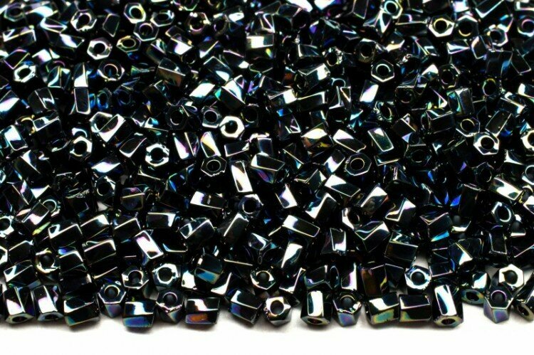 Бисер японский MIYUKI Twist Hex Cut 10/0 #0401R черный, радужный непрозрачный, 10 грамм