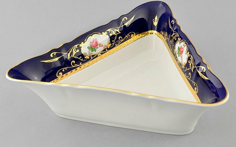 Салатник треугольный 25см Leander Соната декор 0440 Мелкие цветы кобальт