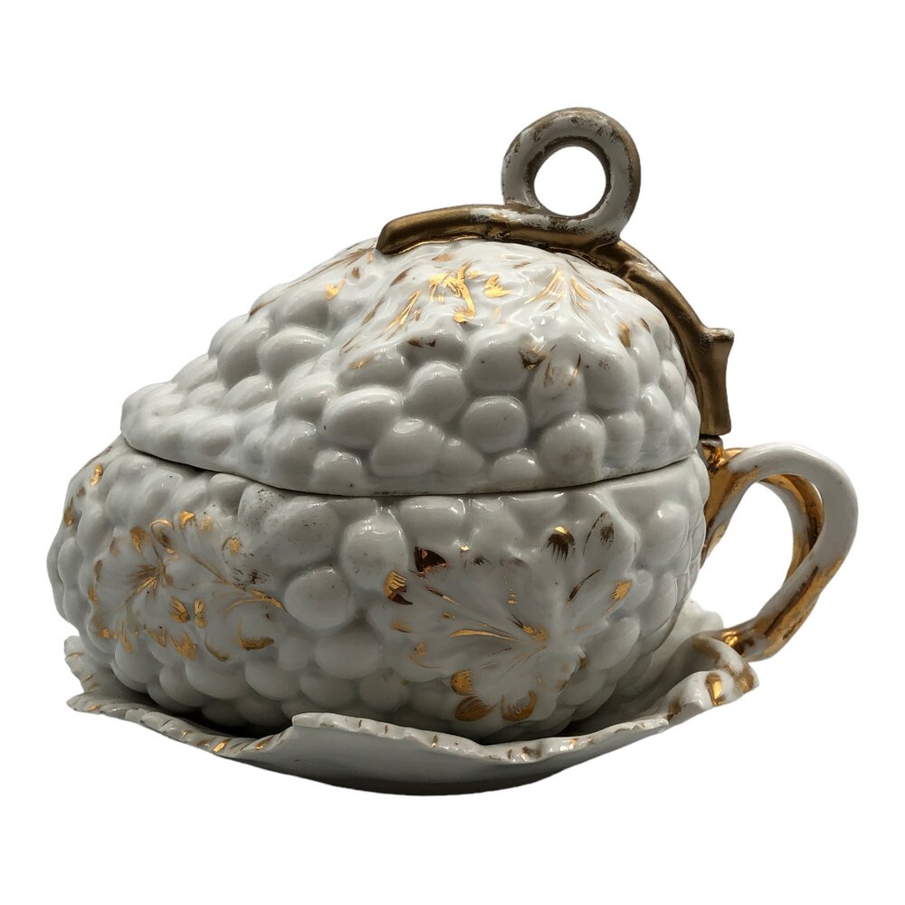 Фарфоровая масленка "Виноградная гроздь" 1889-1917 гг, Кузнецов, Российская Империя