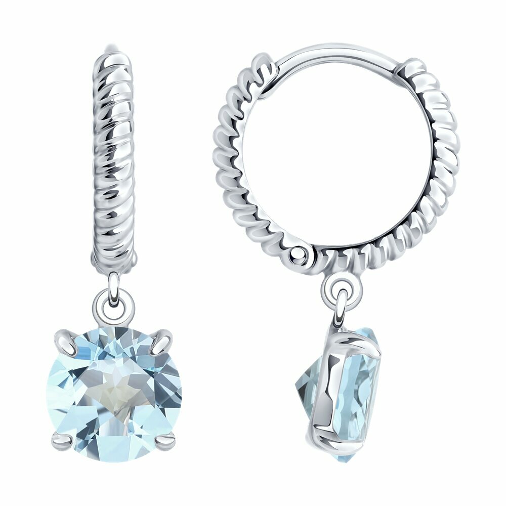 Серьги с подвесками, серебро, 925 проба, родирование, топаз