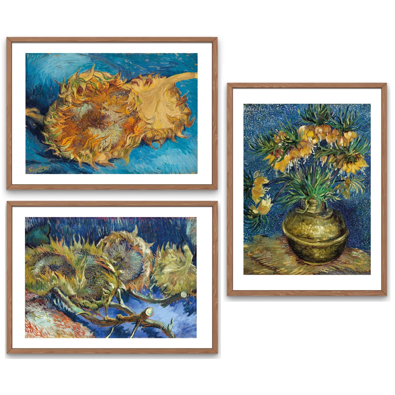 Набор интерьерных постеров "Картины Винсента Ван Гога. Цветы", 3 шт, 21х30 см / постеры на стену для интерьера