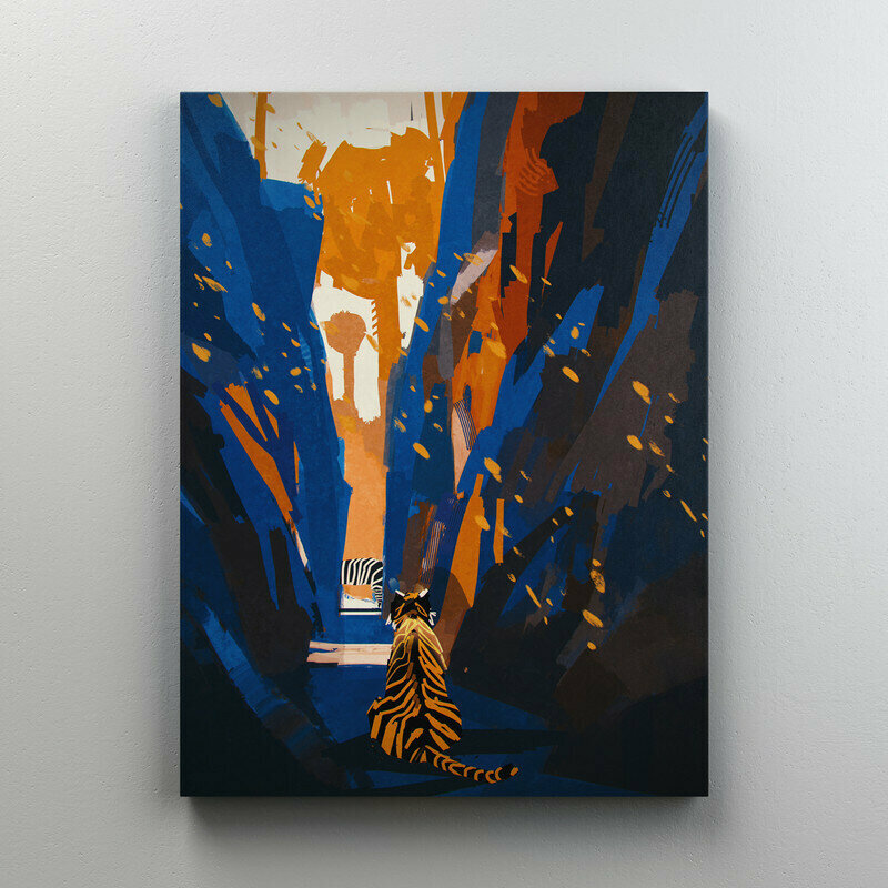 Интерьерная картина на холсте "Тигр - охота на зебру" размер 45x60 см