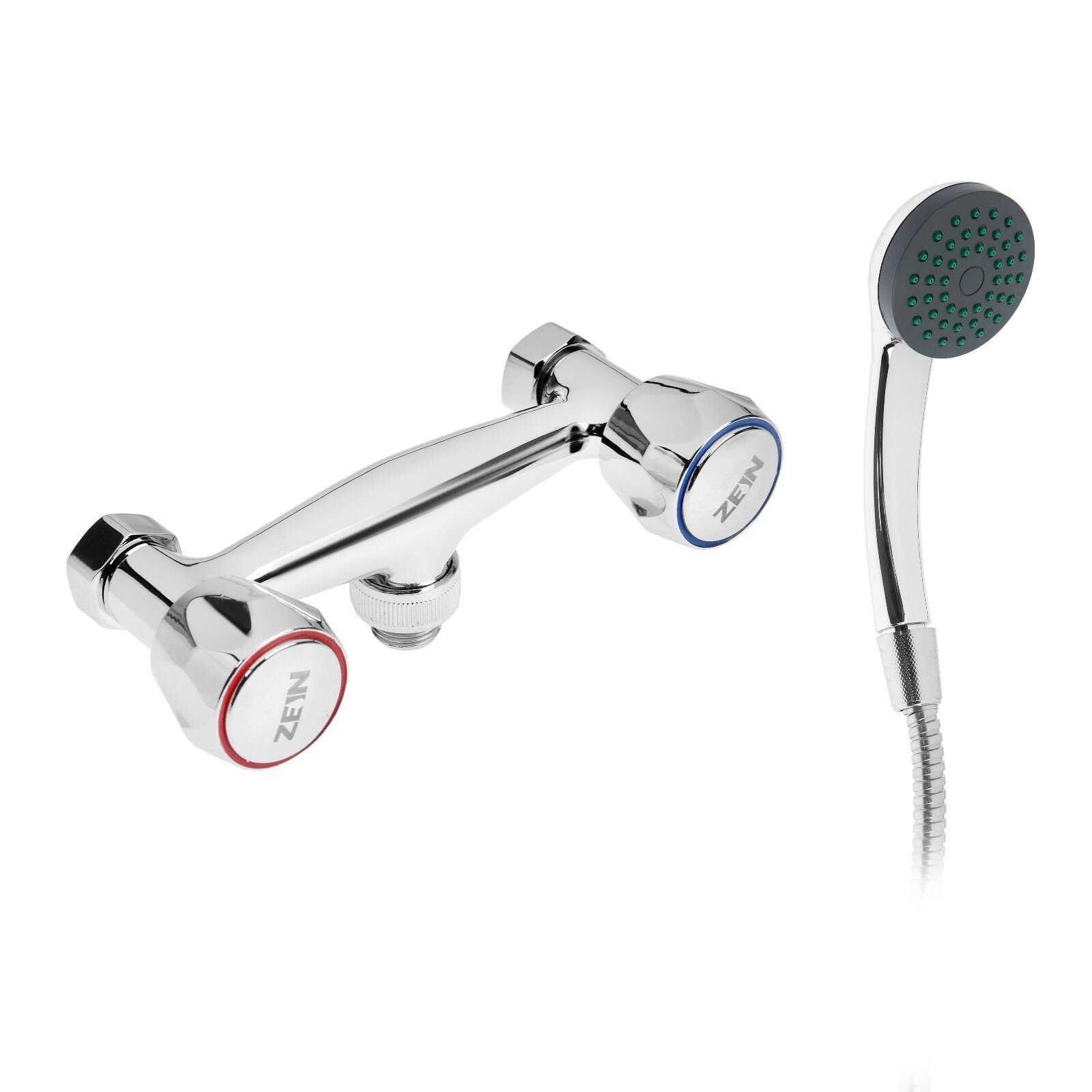 Смеситель для душа ZEIN ZC2053, кран-букса латунь 1/2", с душевым набором, хром, 7603377