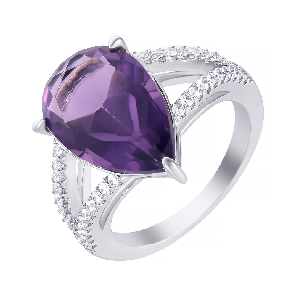 Кольцо, серебро, 925 проба, фианит, стекло
