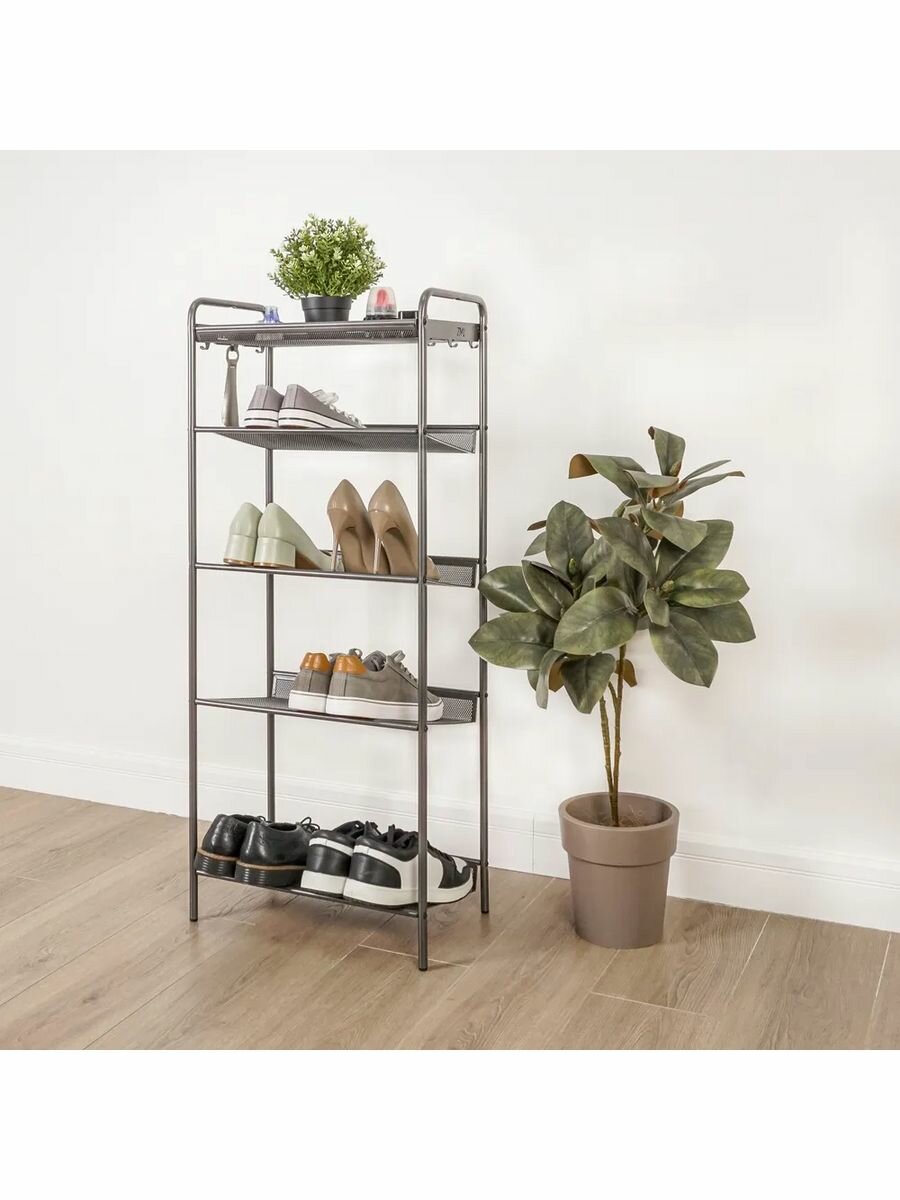 Обувница металлическая 5 полок Женева 15 графит для прихожей