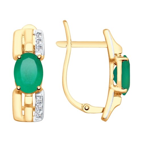 Серьги, золото, 585 проба, фианит, агат