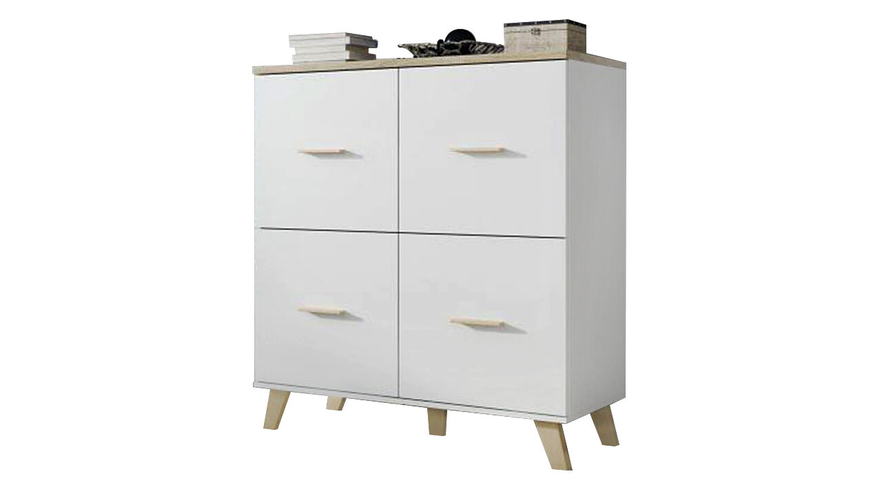 Комод Мелания 4 Белый 101/ Клен 375 NEW 110x45x119 см, белый 101/клен 375 Фиеста