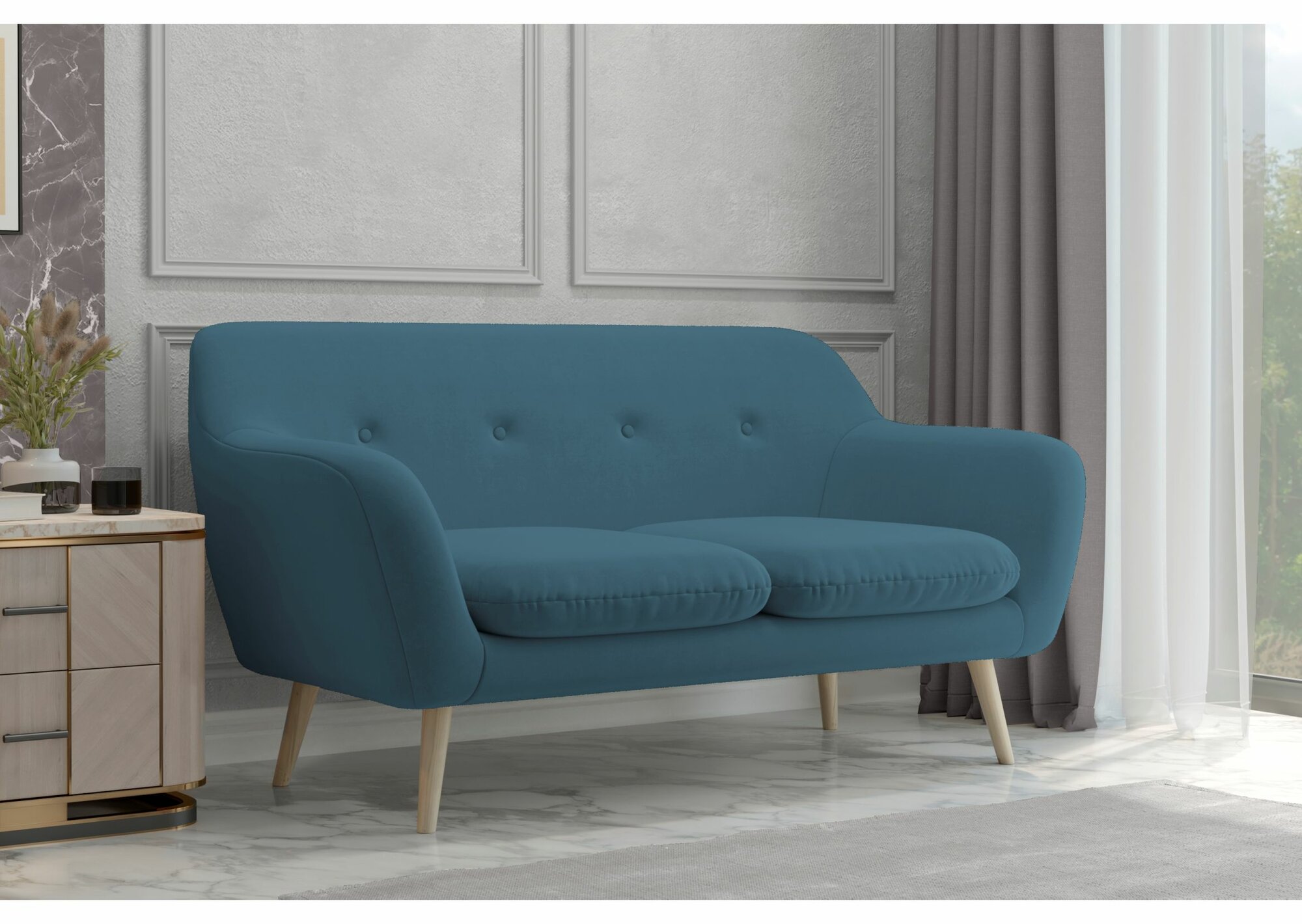 Диван прямой нераскладной Дайсон двухместный в цвете синий (ТИЛ)