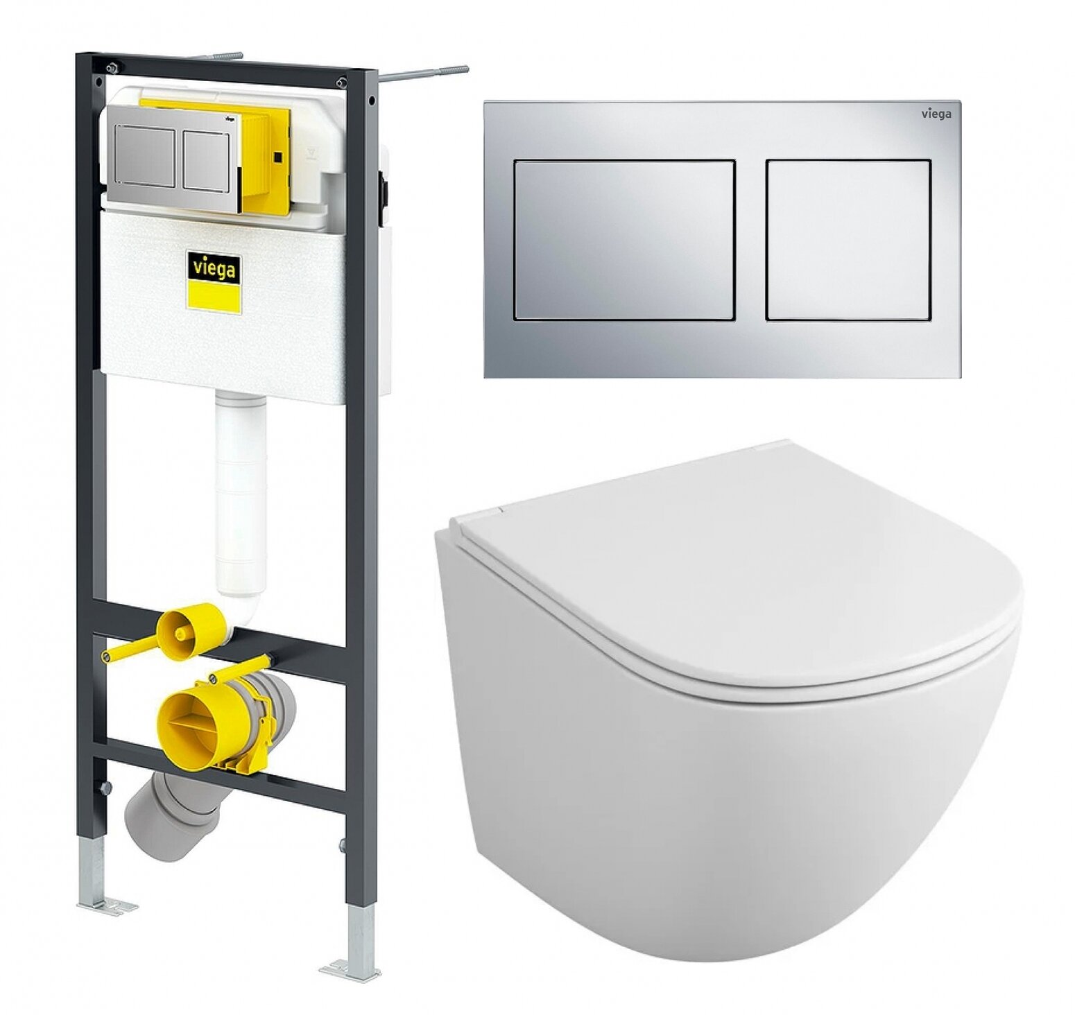 Комплект 3 в 1 инсталляция Viega Prevista Dry 8524.14 792596 + Унитаз подвесной Owl 1975 Cirkel-H OWLT190302 + кнопка хром
