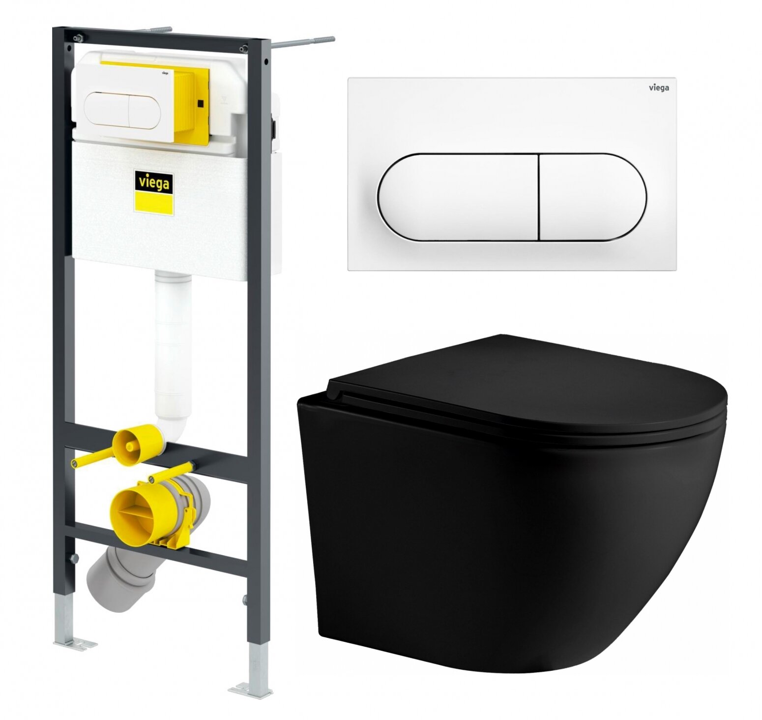 Комплект 3 в 1 инсталляция Viega Prevista 8524.11 + Унитаз подвесной Weltwasser WW Merzbach 043 MT-BL + кнопка белая