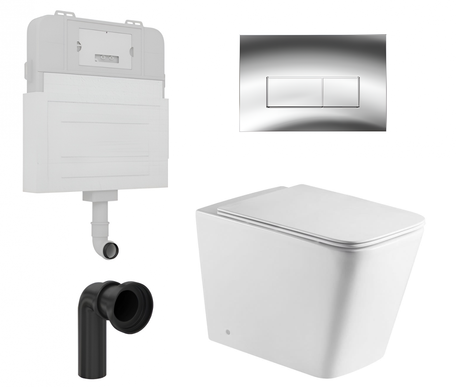 Комплект 3 в 1 смывной бачок скрытого монтажа Enio Tecnico + Приставной унитаз WeltWasser Gelbach 002 GL-WT с кнопкой хром Rettangolo