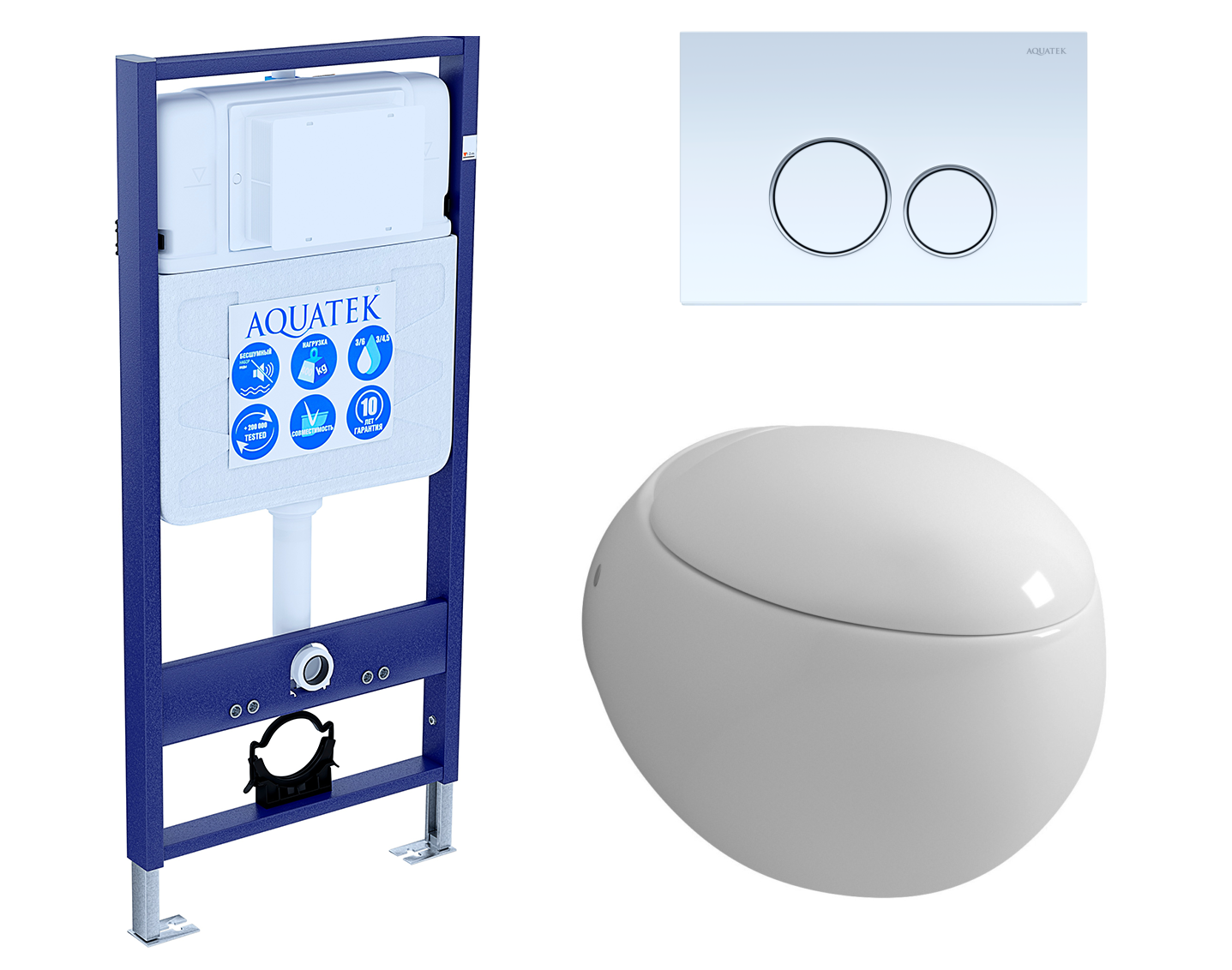 Комплект 3 в 1 инсталляция Акватек Standart 50 + Унитаз подвесной Grossman GR-4442 с кнопкой белой INS-0000012 + GR-4442 + KDI-0000015