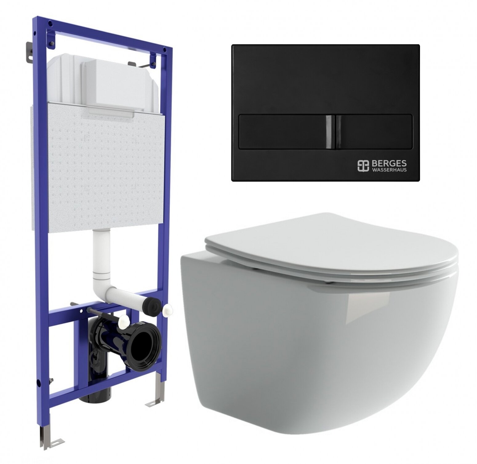 Комплект 3 в 1 инсталляция Berges Wasserhaus Novum L5 + Унитаз подвесной Ceramica Nova Forma CN3009 + кнопка черная